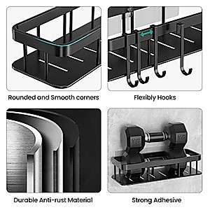 Eleulife Shower Caddy Shelf Basket, 2 Pack Shower Organizer No Drilling Adhesive Shower Storage Shelves Rack for Bathroom, Kitchen, Toilet, No Drilling, Rustproof (Black)