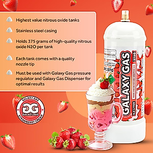 Galaxy Gas Strawberry Flavor Whipped Cream Dispenser Cartridge Tank, Nitrous Oxide 0.6L 375 Gram, Whipped Cream Tank, N2O Charger Tank, 1 Cylinder