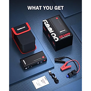 GOOLOO Jump Starter GE1200 2000A Peak Portable Jump Starter Battery Pack for Up to 8.0L Gas or 6.0L Diesel Engine with USB Quick Charge and LED Light, SuperSafe 12V Lithium Car Starter