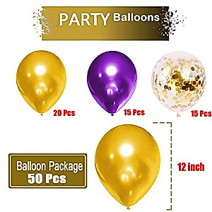 50PCS Purple Balloon Garland with Gold Confetti Balloons Kit, 12 Inch Premium Latex Balloons for Party Supplies, Great for Wedding Anniversary Baby Shower Birthday Festival Decorations