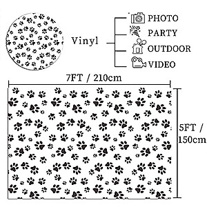 Paw Print Themed Photography Backdrop Vinyl 7X5FT Happy Birthday Party Supplies Puppy Dog Paw Print Photo Background Baby Shower Pet Treat Party Decoration Candy Table Photo Booth Studio Props