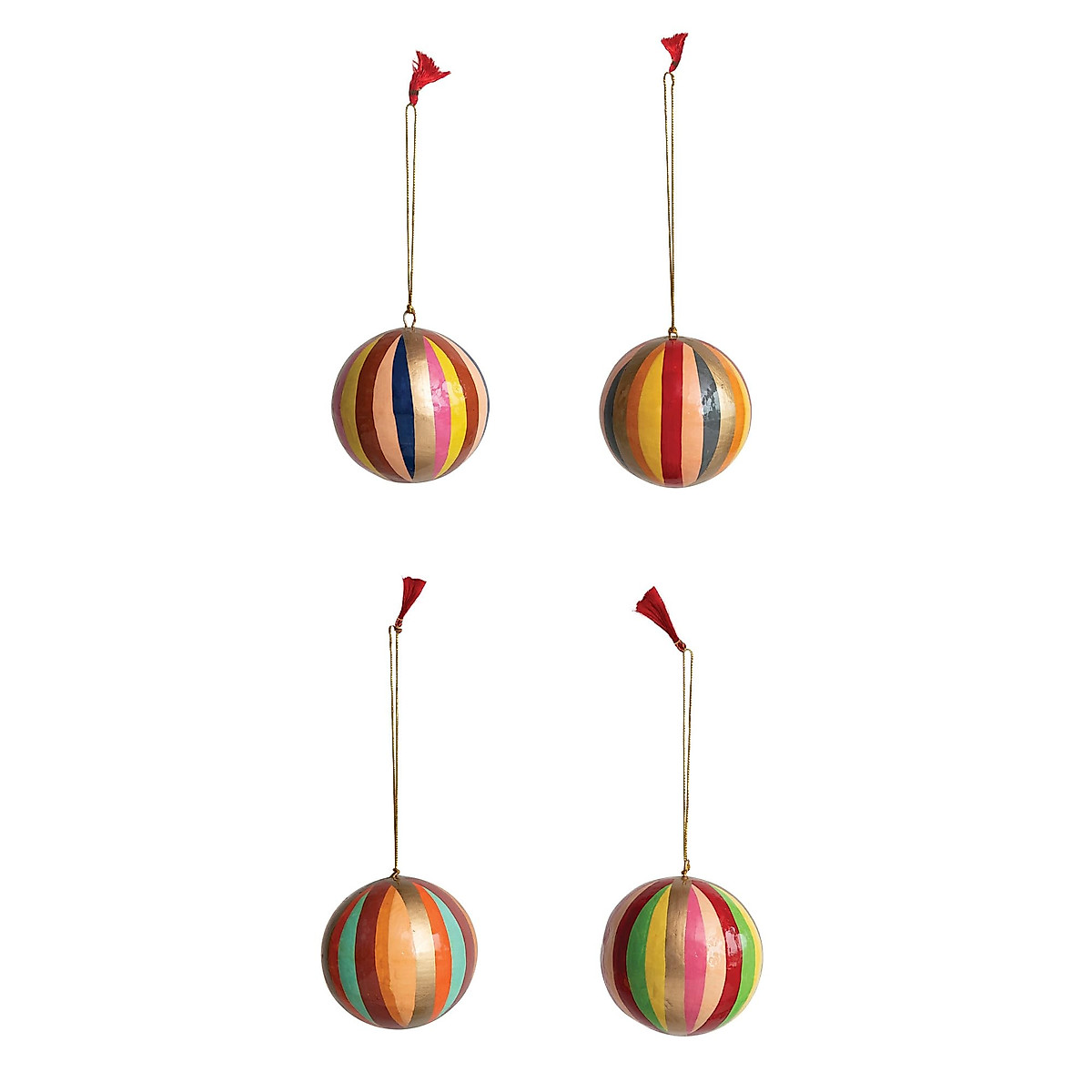 Creative Co-Op Round Hand-Painted Paper Mache Ball Ornament, Set of 4 Colors