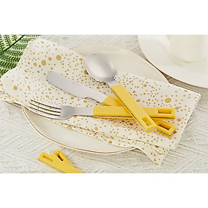 ANNOVA Silverware Set 20 Pieces Stainless Steel Cutlery Color Block Handle Modern Style Flatware - 4 x Dinner Knife; 4 x Dinner Fork; 4 x Salad Fork; 4 x Dinner Spoon; 4 x Dessert Spoon (Yellow)