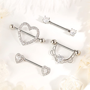 Shakalaka Surgical Steel Nipple Rings Body Piercing Jewelry for Women with Cute Heart 14g Silver