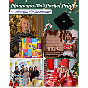 Memoqueen Mini Sticker Printer - M02 Wireless Pocket Printer, Compatible with iOS & Android, Photo Printer for Phone, for Fun Christmas Sticker, DIY Journal, New Year Gift, Black