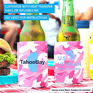 TahoeBay Blank Beer Can Cooler Sleeves (25-Pack) Bulk Sublimation Blanks for Vinyl Plain Collapsible Foam Can Sleeves Coolers for Soda Cans & Bottles Black White Assorted Solid Color (Pink Camo)