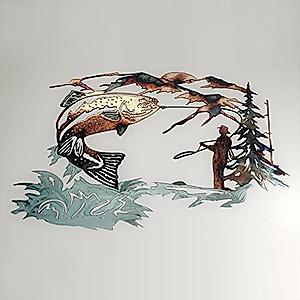 Outdoor Deer Statues HUNTING & TROUT FISHING SCENE METAL WALL ART Solar Yard Gnome