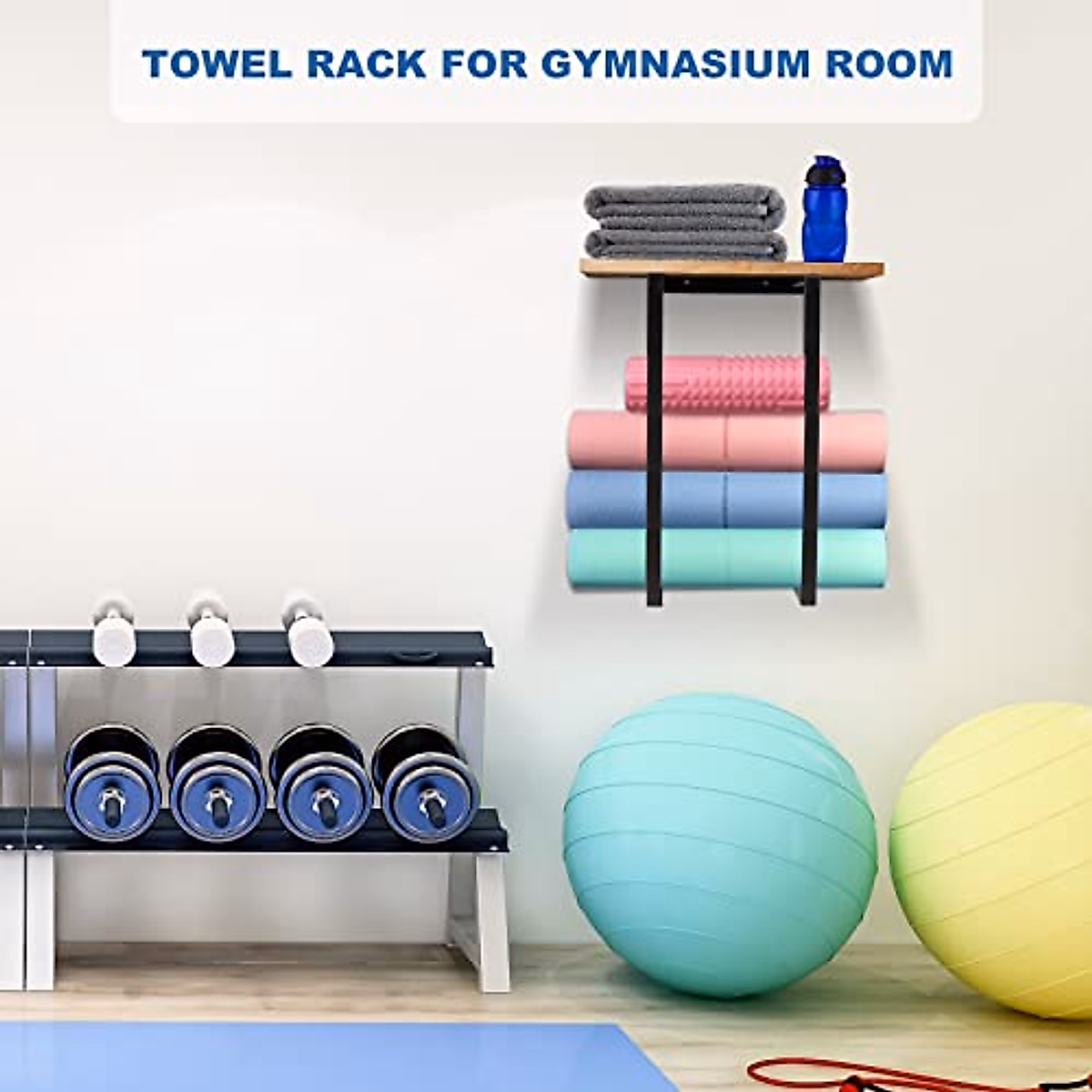 Wellsign Towel Racks for Bathroom Wall Mounted, Metal Towel Holders with Wooden Shelf for Small Bathroom, Rv, Camper Rolled Bath Towel and Hand Towels Holder Storage and Organization Decor