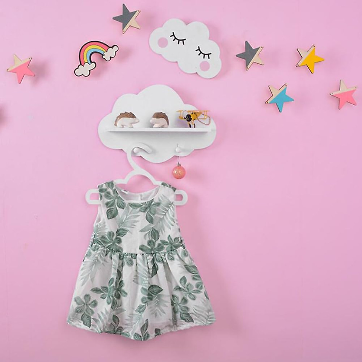 LABRIMP Multifunctional Storage Rack Storage Shelf Rack Porch Organizer Rack Cloud Shape Shelf Entryway Floating Shelves Coat Wall Rack Shelves Coat Hooks White Nordic Hanger Wpc