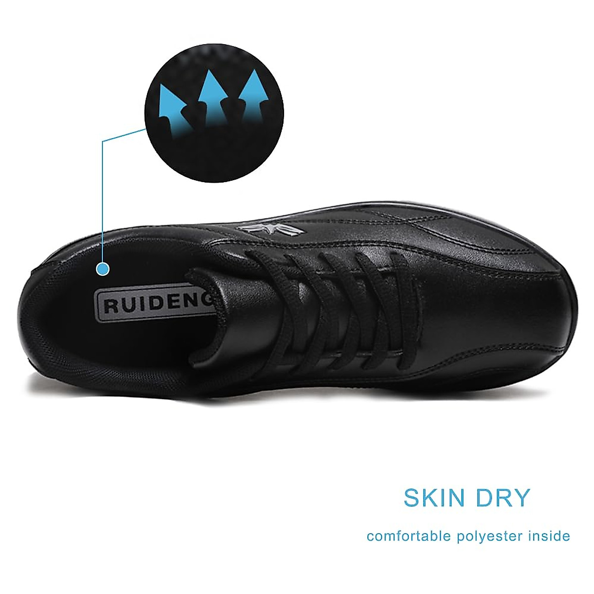 RUIDENG Women's Platform Sneakers Comfortable | Women Hiking Shoes Walking Long Distance | Waterproof Leather Thick Rocker Bottom All Black Size 8