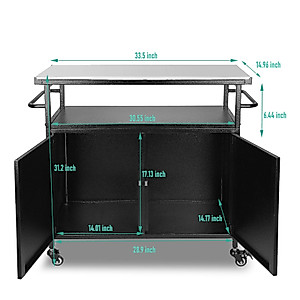Karpevta Outdoor Grilling Table with Storage, Metal Outdoor Grill Cart with Storage and Wheels,Stainless Steel Countertop Kitchen Island Cart and Storage Cabinet for BBQ,Patio,Backyard