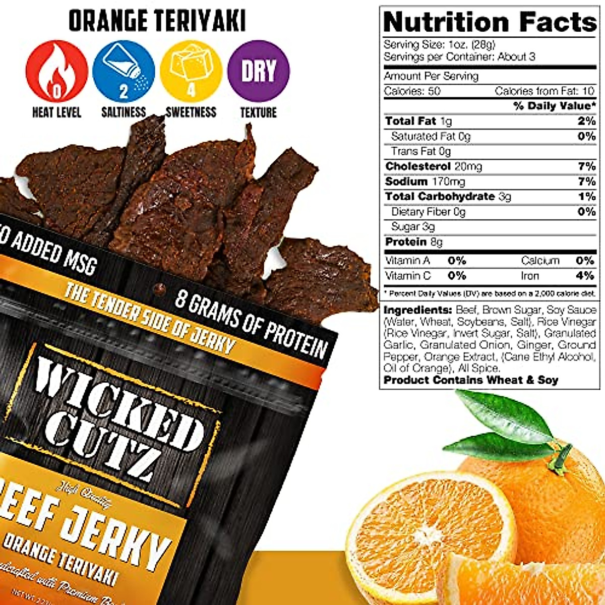 Orange Teriyaki Beef Jerky | Tender, Flavorful, Easy to Chew Premium Craft Jerky with 24g Protein Per Bag, High Protein Snacks, Low Calorie Snacks, Low Carb Snacks, Healthy Snack for Adults (2 Bags)