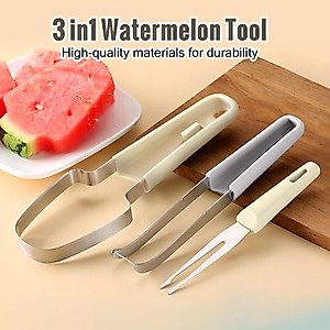 SINGYEIEC 3-in-1 Watermelon Cutter Slicer Tool, Stainless Steel Watermelon Cutter Slicer, Creative kitchen fruit cutter tool, Watermelon Popsicle Mould, melon cutter, portable fruit fork