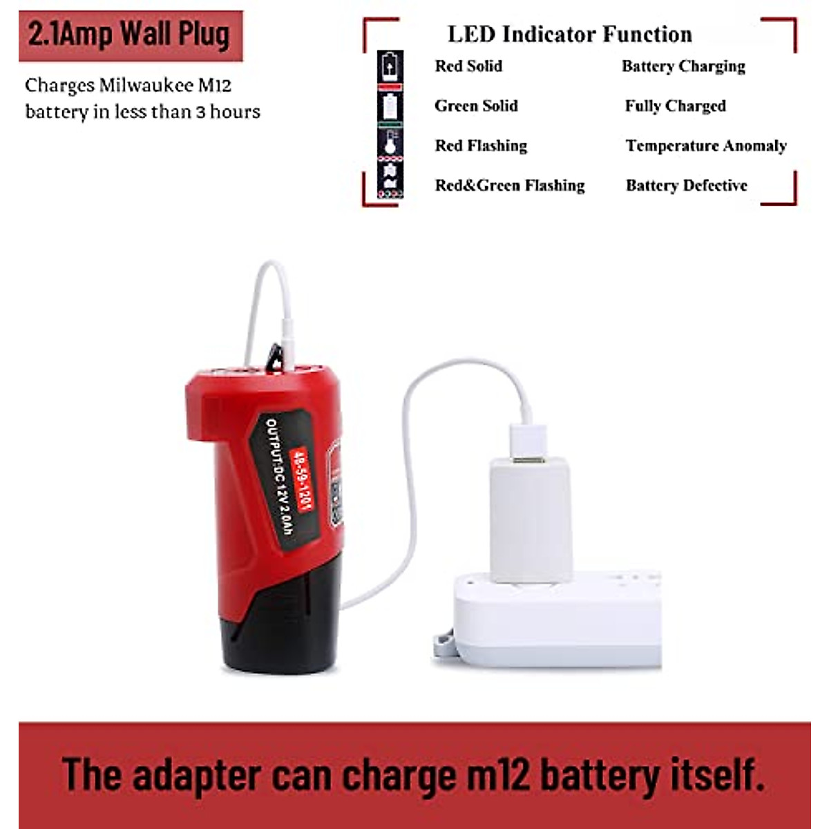 【Multifunction 】 12V USB Power Source Replacement for Milwaukee M12 12V Battery Charger Adapter Compatible with Milwaukee Heated Jacket 45-59-1201 USB Charger