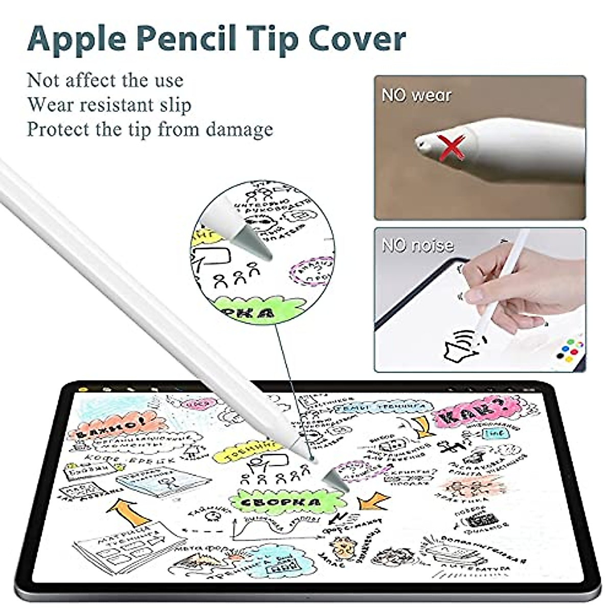 Replacement Tips Compatible with Apple Pencil 1st & 2nd Generation(2 Pack), Apple Pencil Tip and Nibs Protector Cover for iPad Pro iPencil