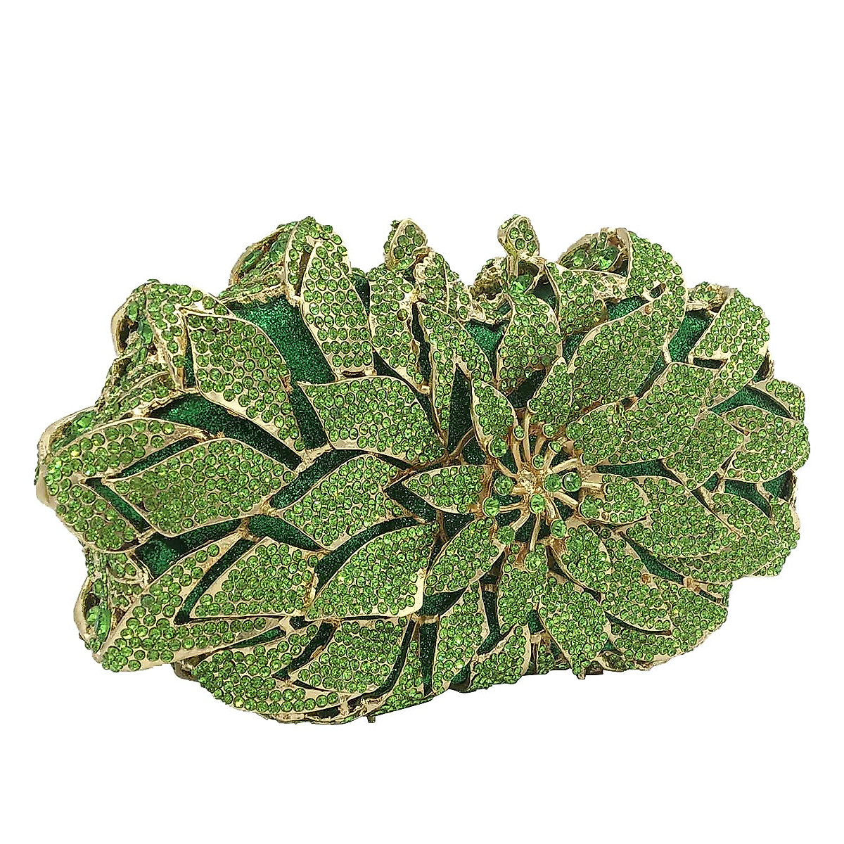 Boutique De FGG Elegant Flower Clutch Formal Evening Bags Women Party Crystal Clutch Purse Wedding Rhinestones Handbags,Mini,Light Green