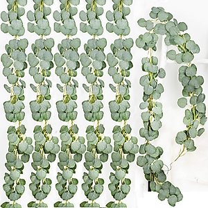 DearHouse 6Pcs Artificial Eucalyptus Garland Faux Silk Eucalyptus Leaves Vines Handmade Garland Greenery Wedding Backdrop Arch Wall Decor,6.1FT/Pcs