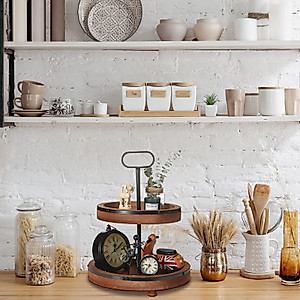 Wesiti 2 Tier Spinning Lazy Susan Organizer 360° Rotatable Vintage Rotating Wood Spice Rack Pallet Farmhouse Tiered Tray Stand for kitchen countertop Cabinet Turntable Organizer