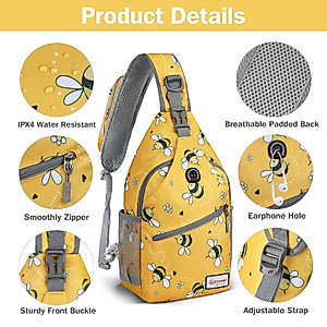 ZOMAKE Sling Bag for Women Men:Small Crossbody Sling Backpack - Mini Water Resistant Shoulder Bag Anti Thief Chest Bag Daypack for Travel Hiking Outdoor Sports (Bee Yellow)