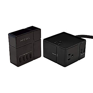 Accell Power Cube - Surge Protector and USB Wall tap Power 2-in-1 Combo, 3 Protected AC outlets, 6 USB-A Ports, 6ft Cord, Black, 540J, UL Certified