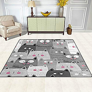 ALAZA Gray Hipster Cat Kitten Area Rug Rugs for Living Room Bedroom 7' x 5'