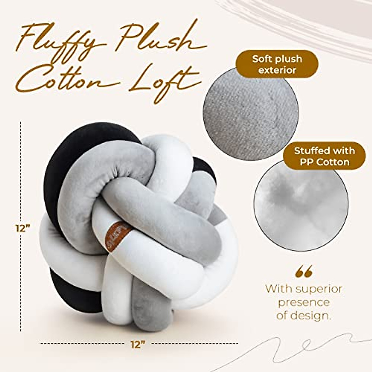 Silkpine Knot Pillow Ball, Knot Pillows Decorative Throw Pillows 12" x 12" Large Plush Knot Cushion - Round Plush Pillows for Bedroom, Couch & Sofa Decor - Handmade Knotted Sphere Pillow