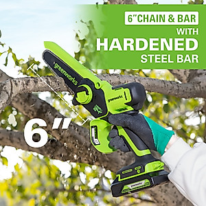 Greenworks 24V 6" TruBrushless™ Pruning Saw/Mini Chainsaw & 24V 4.0Ah Lithium-Ion Battery (Genuine Battery)