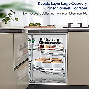 LIVOSA Magic Corner Kitchen Cabinet Pull Out Organizer with 2 Non-slip Tiers Swing Tray and Soft Close for 36" Cabinets, Right Handed Open, Grey