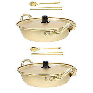 Angoily 2 Sets Ramen Pot Korean Cookware Instant Ramen Cooker Ramen Pot with Lid Ramen Soup Pot Chinese Steamer Pot Aluminum Stock Pot Noodle Cooking Pots Aluminum Soup Pot Noodle Pot Suki
