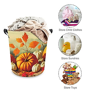 FISNAE Pumpkin Fall Leaves Storage Baskets, Thanksgiving Laundry Hamper-Collapsible Storage Bin with Handles,Toy Organizer Bin for Kid's Room,Office,Nursery Hamper, Home Decor