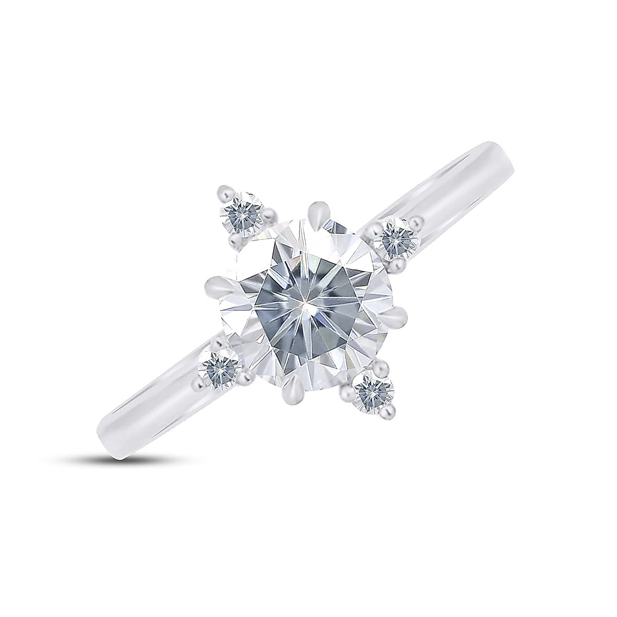 SAVEARTH DIAMONDS 1 Carat Center Round Cut Moissanite Lab Created Diamond North Star Engagement Promise Ring In 14k White Gold Over Sterling Silver Jewelry For Women (1.00 Cttw) - 7