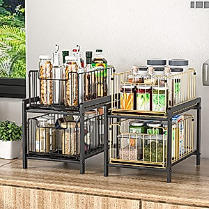 2 Tier Under Sink Organzier, NPPLUS Iron Under Sink Cabinet Organizers With Sliding Drawer, Pull-Out Home Organizer For Bathroom, Kitchen - Black