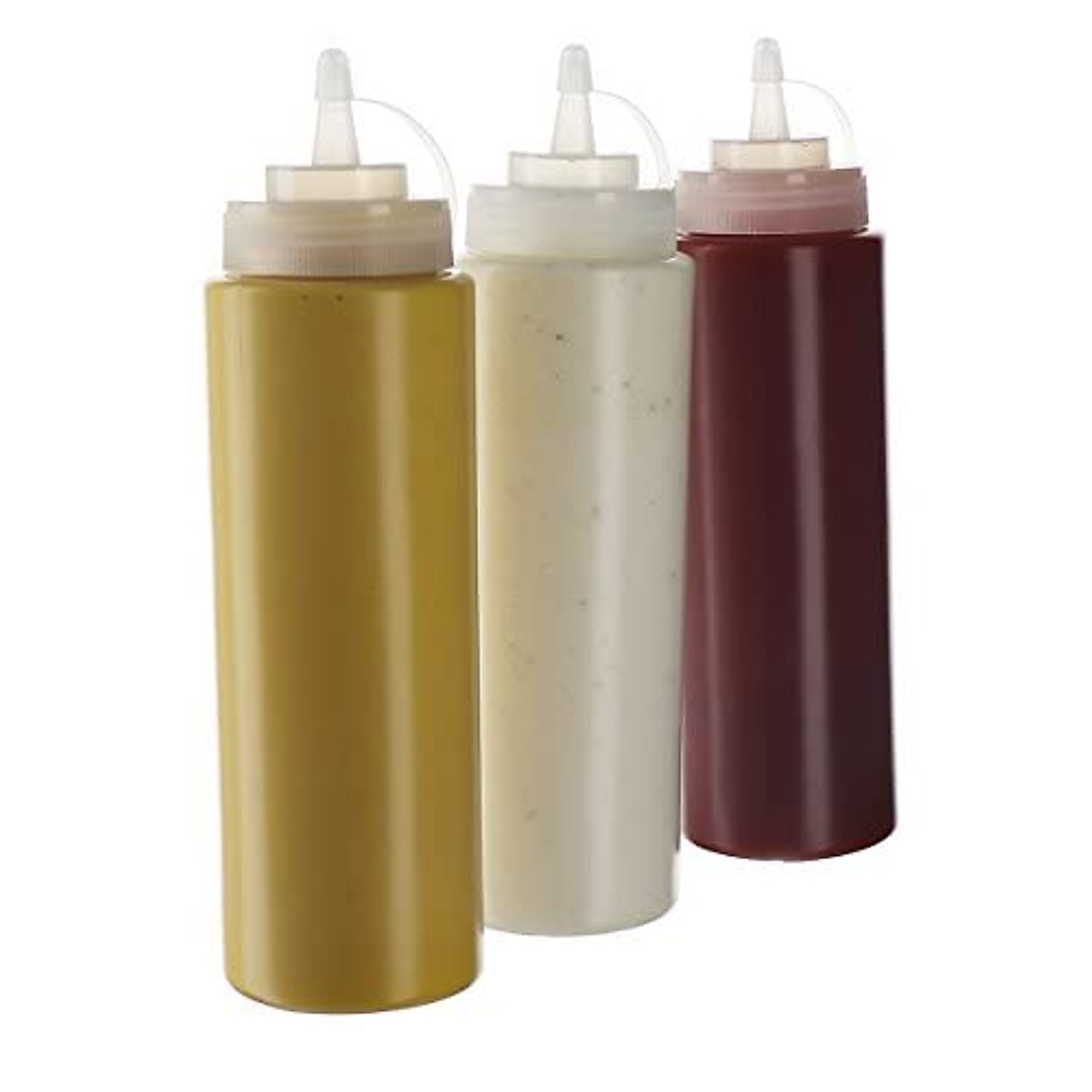 Oaklyn (3pk 24 oz Plastic Squeeze Squirt Condiment Bottles with Twist On Cap Lids - top dispensers for ketchup mustard mayo hot sauces olive oil - bulk clear bpa free bbq set