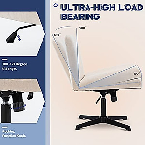 ESTRUCO Armless Office Chair Wide Desk Chair Mid Back Accent Chair Padded Swivel Vanity Chair for Girl Women Computer Task Chair for Home Office (Linen, Beige with Cross Base)