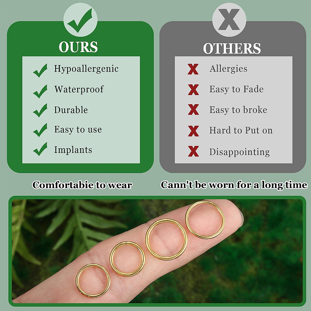 SAILIMUE 8 Pcs 16G 18G G23 Titanium Nose Rings Hoop for Women Men Multi-Color Hinged Cartilage Lip Septum Rings Helix Conch Tragus Piercing Jewelry 8MM 10MM