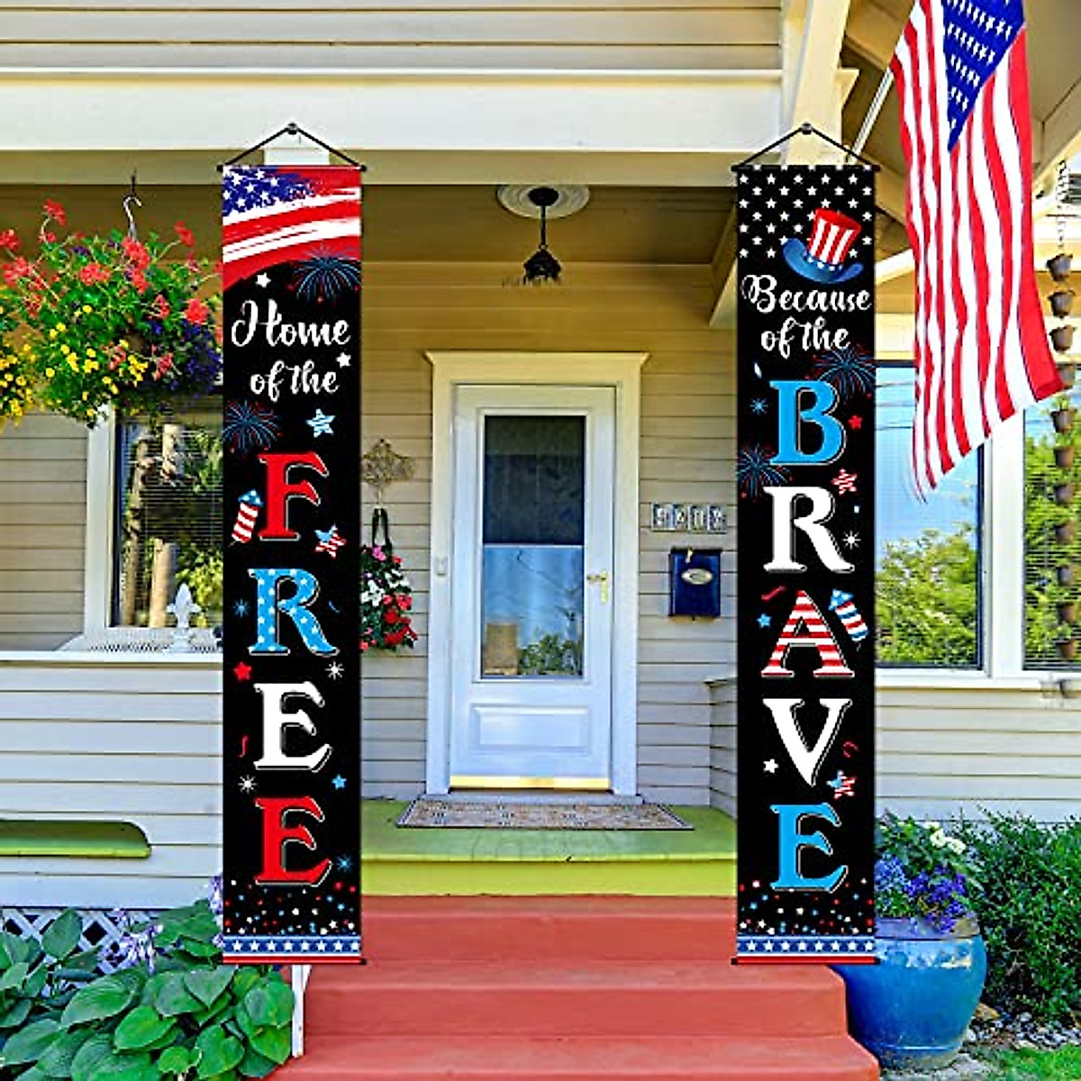 3 Pieces 4th of July Decoration Independence Day Patriotic Banner Flag Home of The Free and Because of The Brave Veterans Day Hanging Sign Set for House Yard Porch Garden Indoor Outdoor Party Supply