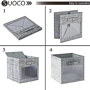 SUOCO Cube Storage Bins with Clear Window, Foldable Fabric Baskets Boxes for Shelf Closet Organizer, Nursery and Kids Room, 8 Pack, Grey