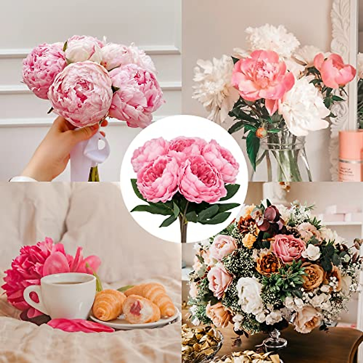 Softflame Artificial/Fake/Faux Flowers - Peony Hot Pink 6PCS for Wedding, Home, Party, Restaurant (850923)