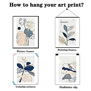 Botanical Wall Art Prints - Botanical Wall Decor Prints, Rainforest Boho Wall Art, Kitchen Plant Pictures, Bedroom Decor Modern Art Leaf Wall Art, Boho Gold Line Botanical Art Prints (8x10 in Unframed)