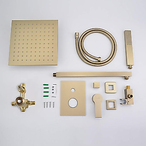 SHAMANDA Brass Rainfall Shower System with Handheld Bidet Sprayer for Toilet,Brushed Gold