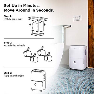 TCL Home Smart 50 Pint Dehumidifier, 4,500 Sq. Ft, App & Voice Control, Set Up in Minutes, Easy Maintenance, Basements, Bedrooms (50D91), White