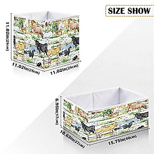 Kigai Farm Animals Watercolor Bow Storage Box, Foldable Storage Bins with Handle, Decorative Closet Organizer Storage Boxes for Home