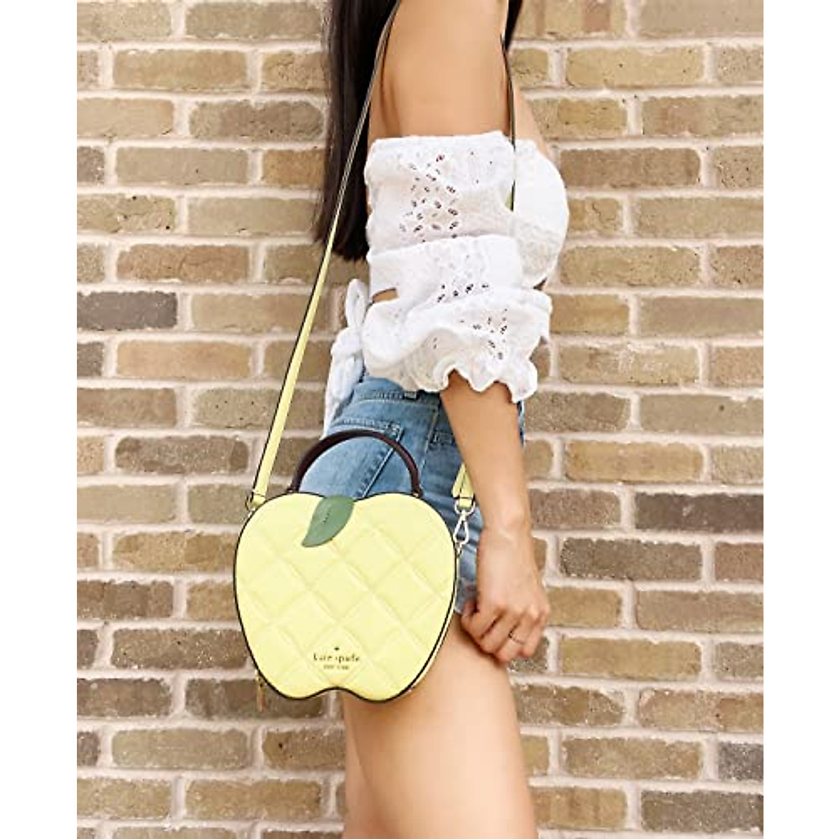 Kate Spade Honeycrisp Apple Novelty Crossbody Quilted Leather Green Multi