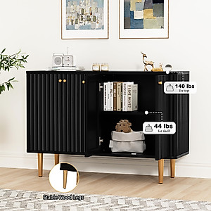 HLR Sideboard Buffet Cabinet, 48" Modern Accent Cabinet with 4 Door and Removable Shelves, Credenza Entryway Cabinet with Storage for Living Room, Dinning Room, Black