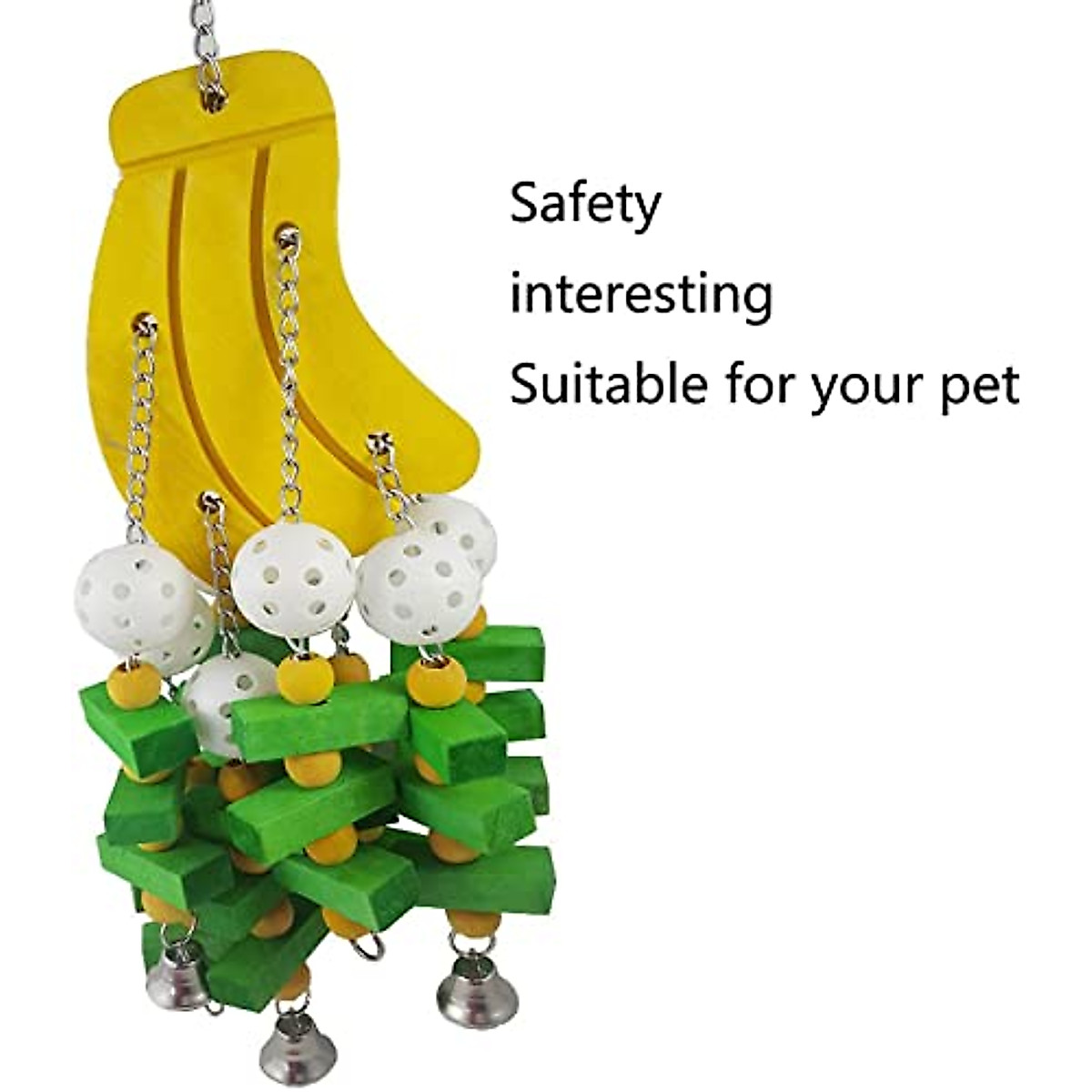 Litewoo Large Bird Parrot Chewing Toys, Colorful Banana Shape Chew Wood Toy for Medium Large Bird and Parrot