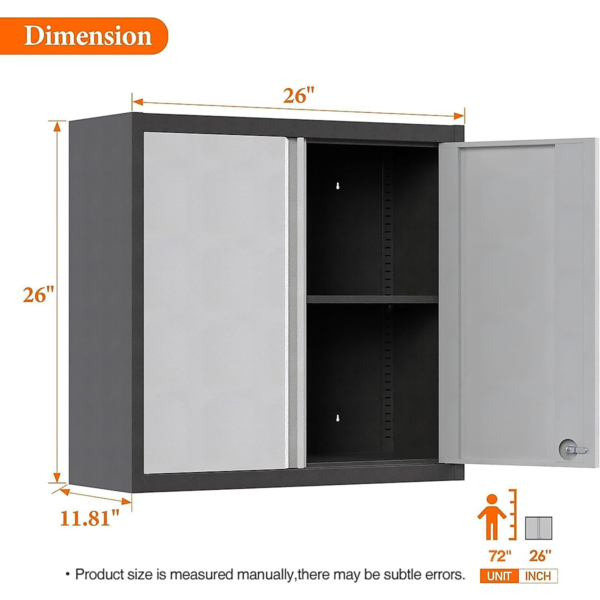 Metal Wall Storage Cabinet with Two Door and Adjustable Shelves,Cabinet Wall Mount for Garage Workshop,Kitchen Dining, Living Room