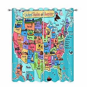JretailAx United States Map Curtains Facts Geography USA Map Living Room Curtains United States Map Bedroom Blackout Curtains America Map Curtains W 42" L 63" Kids Teenager Boy Girl Gift 1
