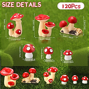 Yulejo 120 Pcs Cute Tiny Mushrooms Bulk Mini Miniature Figurines Fairy Mushroom Decor Garden Mushroom Statue Mini Mushrooms Ornament for Plant Micro Landscape Bonsai Craft(,Red)