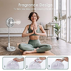 Foldable Oscillating Standing Fan with Remote Control: 8" Portable Rechargeable Misting Table Fans, 7200mah Quiet Collapsible Desk Fan, Floor Pedestal Fan for Cooling Bedroom Office Camping Travel