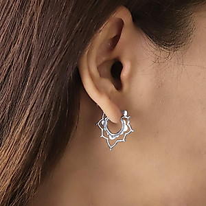 Boma Jewelry Sterling Silver Bomhemian Flower Snap Down Closure Hoop Earrings